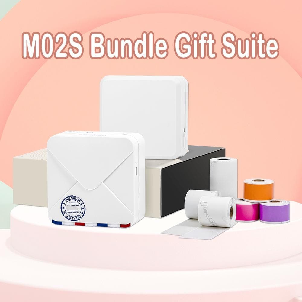 Phomemo M02S Bundle Gift Suite - Pocket Thermal Printer with 6 Rolls Label